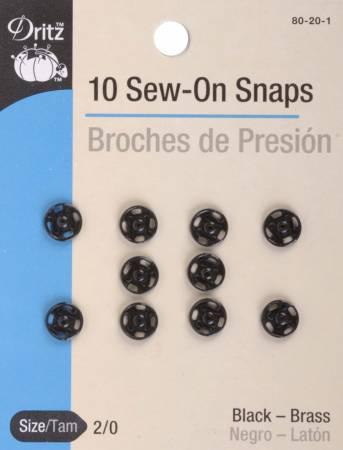 Dritz Sew On Snap Size 2/0 Black 10 Pack 80-20-1 | Sewjersey.com