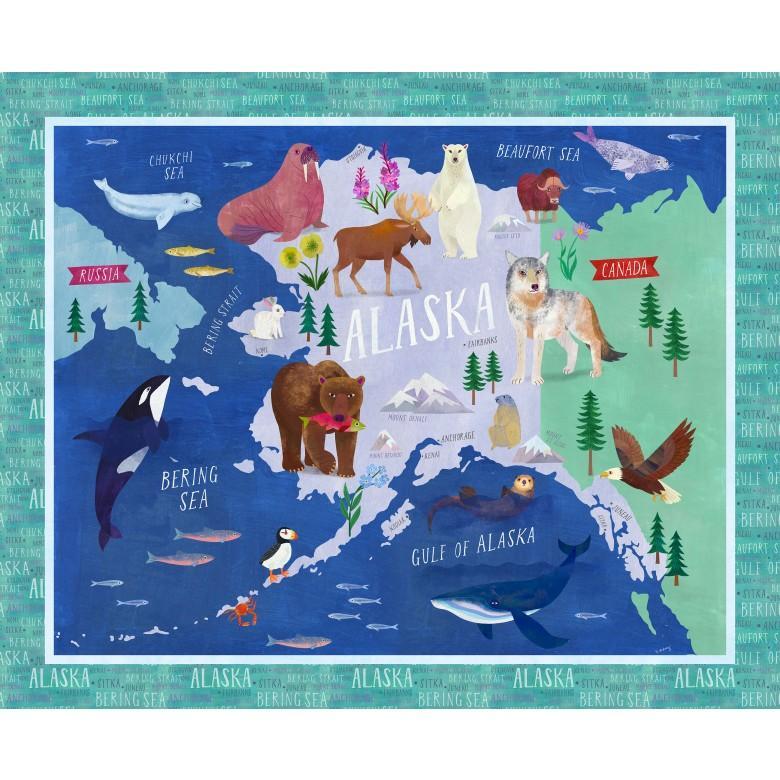 Michael Miller Alaska : The Last Frontier MAP OF ALASKA -36" REPEAT ...