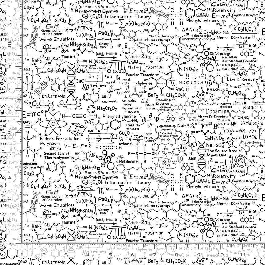 Timeless Treasures Spaced Out Scientific Formulas White 100% Cotton ...