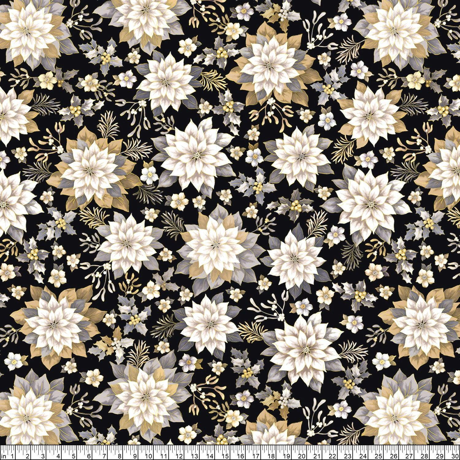 Benartex – Joyous Garden – 108″ Poinsettia Wide Backing – Black/Neutral ...